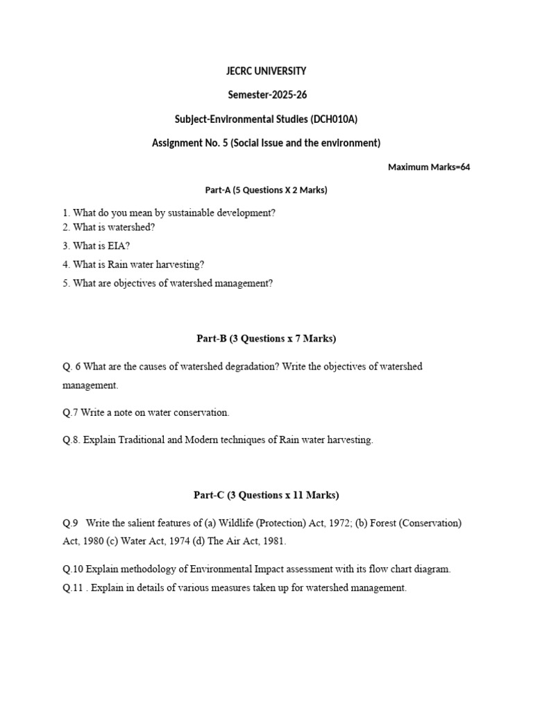 Environmental Studies Assignments Overview | PDF | Ecosystem ...