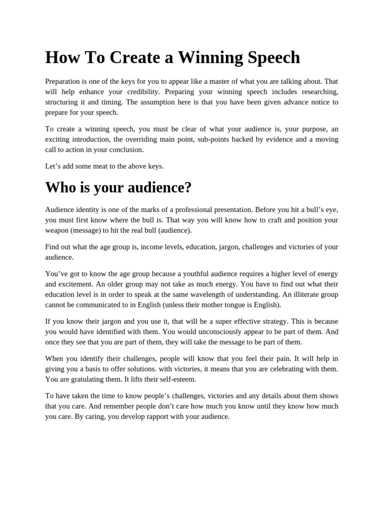 Creating A Winning Speech | PDF