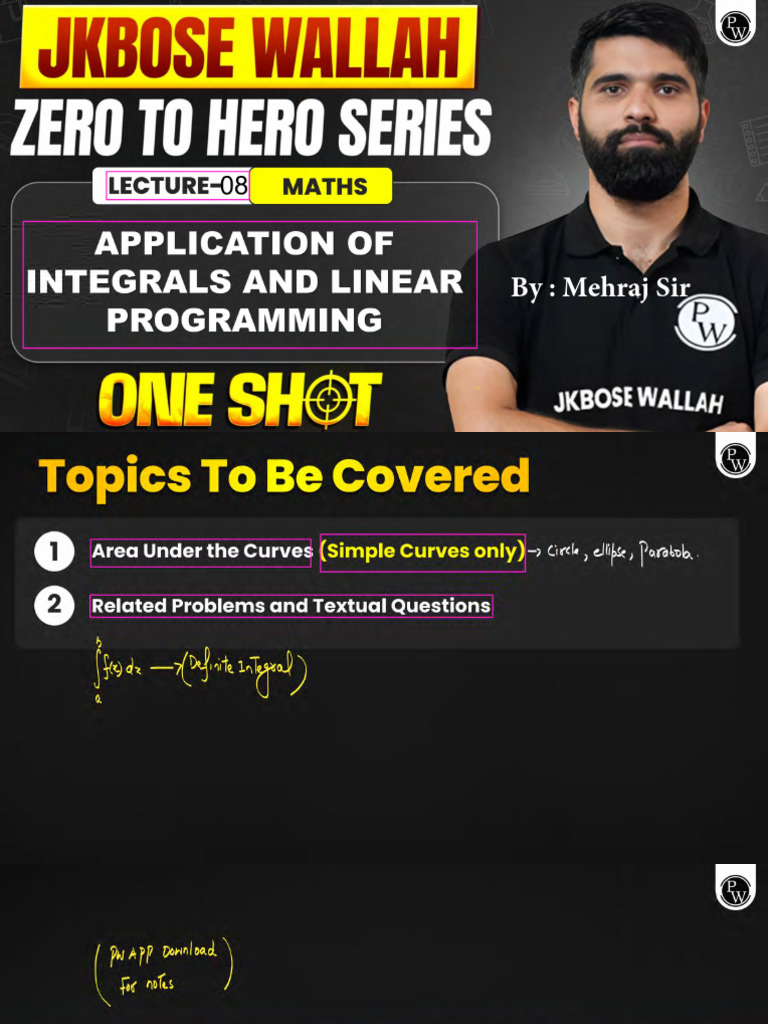 Application of Integrals, Linear Programmig Class Notes | PDF