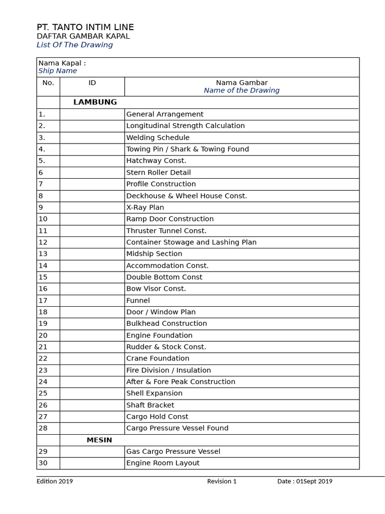 Ship Drawing List and Specifications | PDF | Water Transport | Shipping