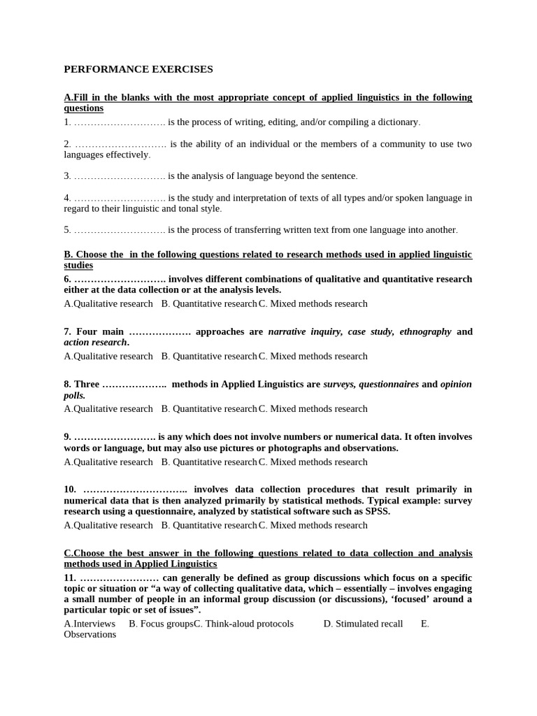 Applied Linguistics Performance Exercises | PDF | Statistics ...