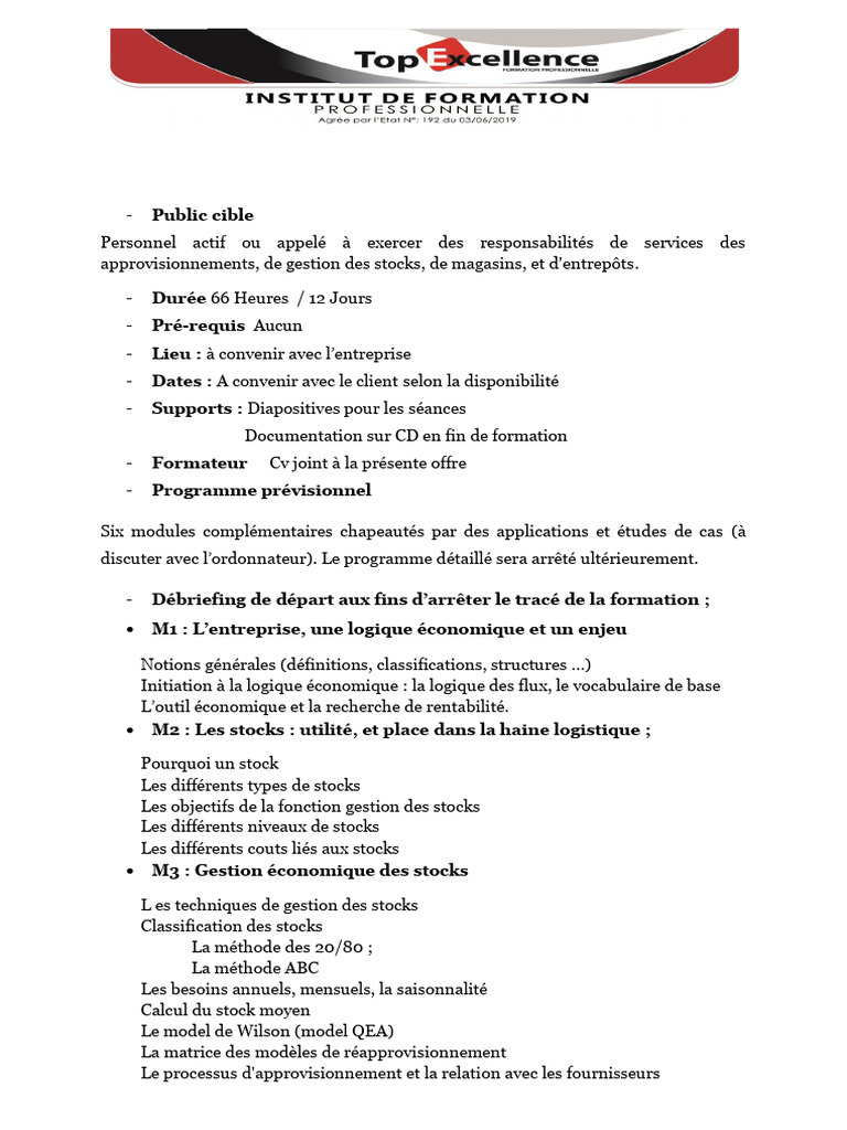 Formation en Gestion des Stocks 66h | PDF | Inventaire | Économie d ...