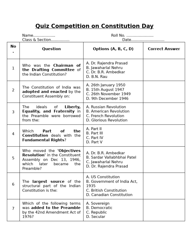 Quiz Competition On Constitution Day | PDF | Sources Of Law | Political ...