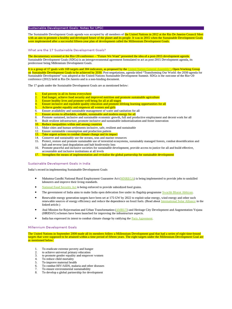Sustainable Development Goals Overview for UPSC | PDF | Sustainability ...