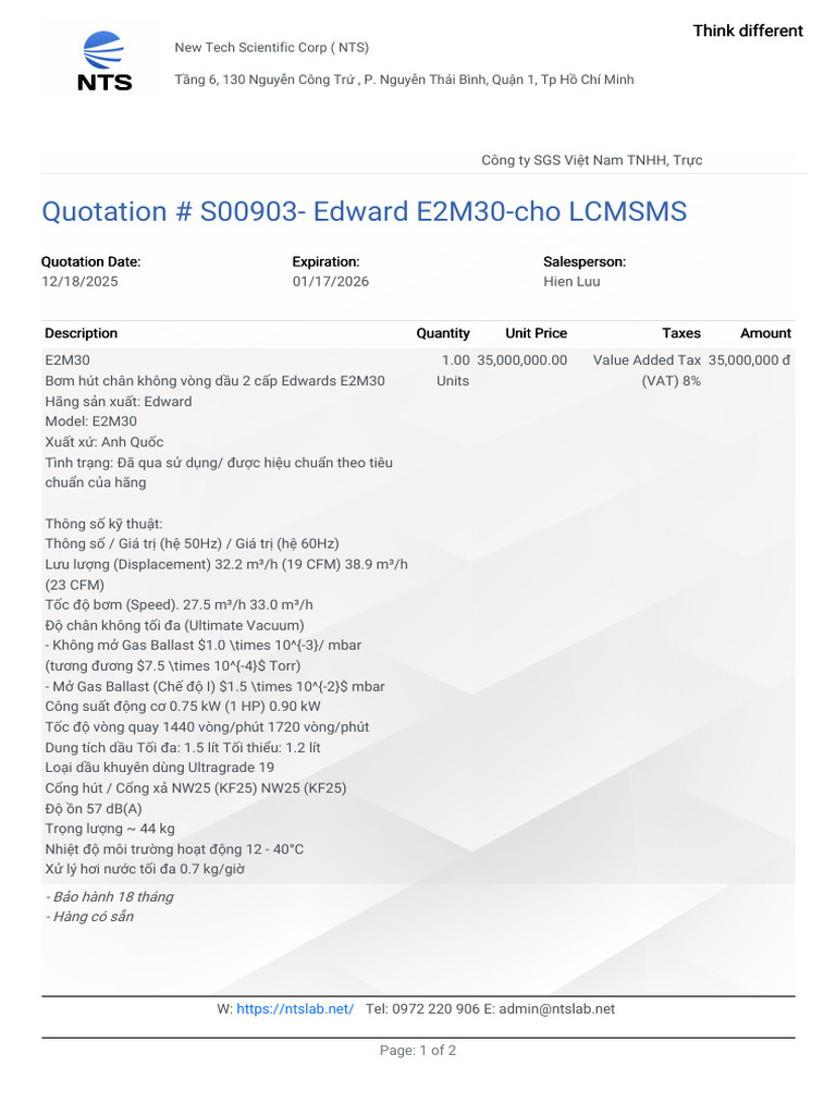 Quotation - S00903- Edward E2M30-Cho LCMSMS | PDF