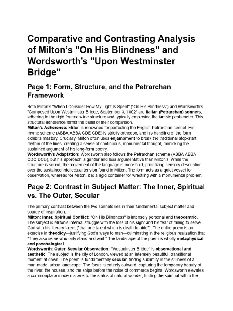 Milton vs. Wordsworth: Sonnet Analysis | PDF | Sonnets | John Milton