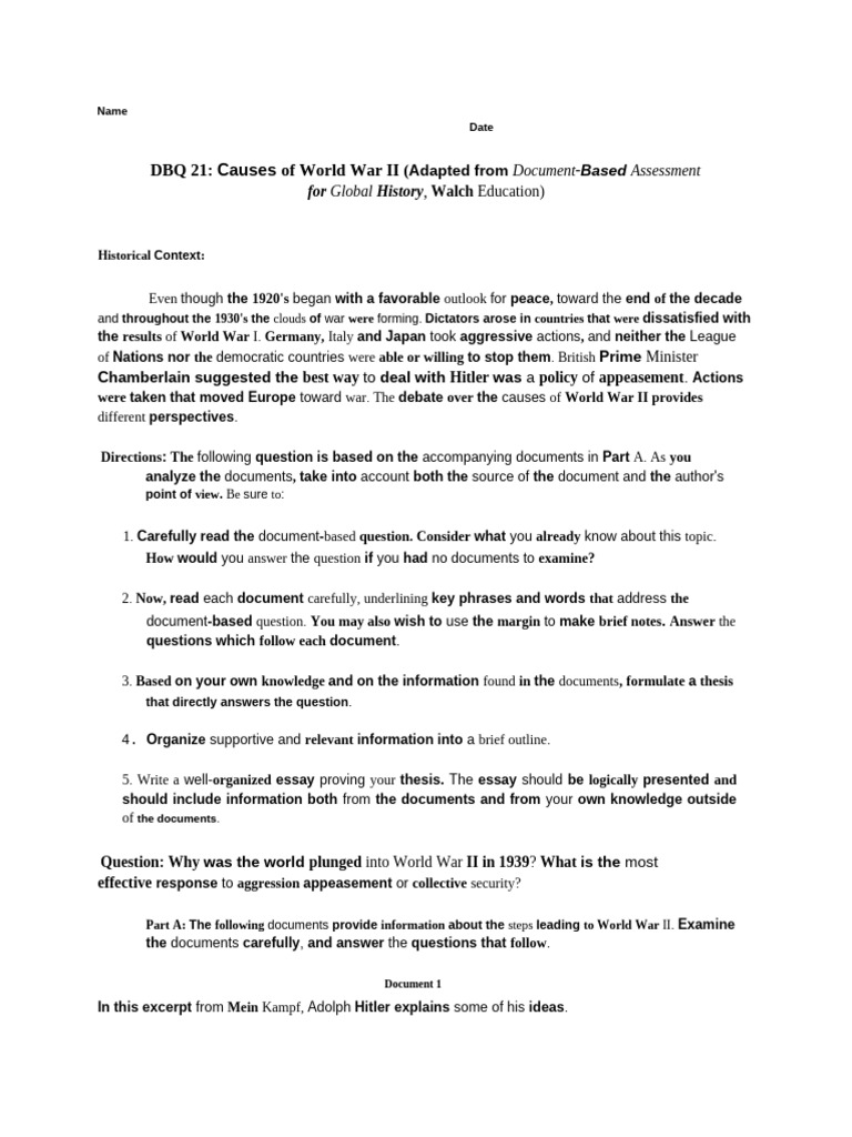 Causes of World War II: A DBQ Analysis | PDF | Neville Chamberlain ...