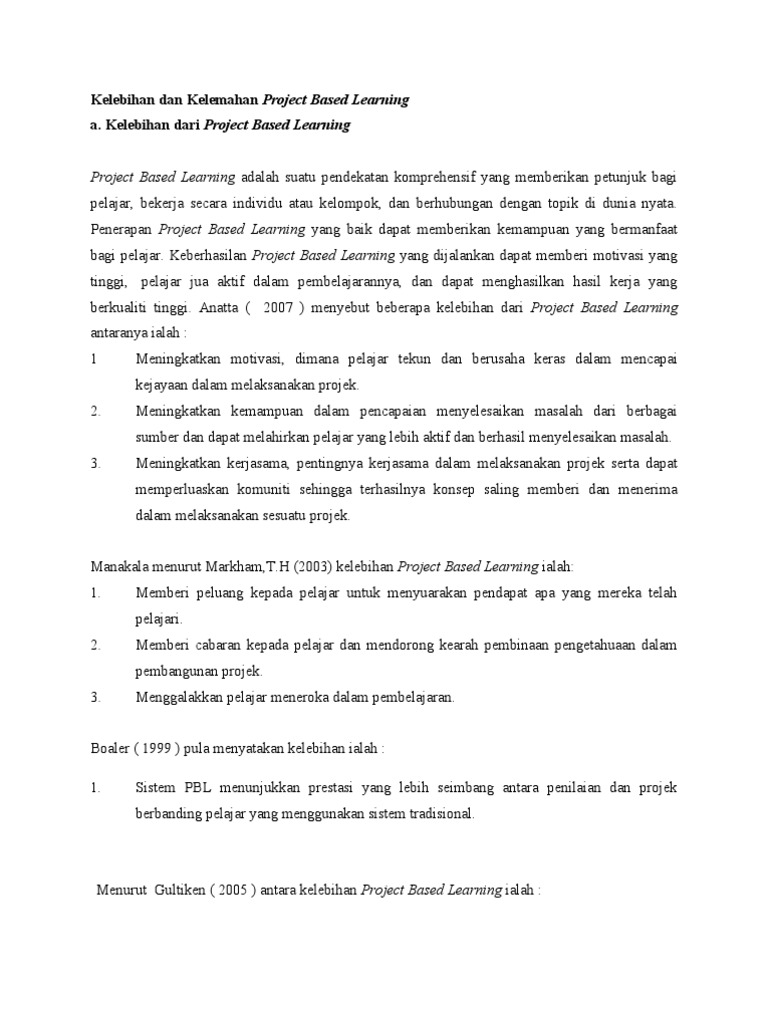 Kelebihan Dan Kelemahan Project Based Learning | PDF