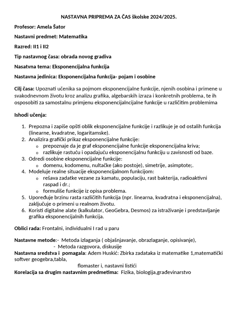 Eksponencijalna Funkcija Priprema 2025 | PDF