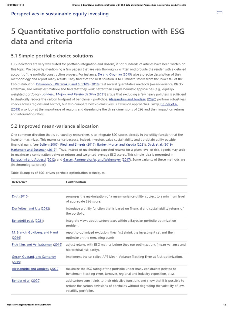 Chapter 5 Quantitative Portfolio Construction With ESG Data and ...
