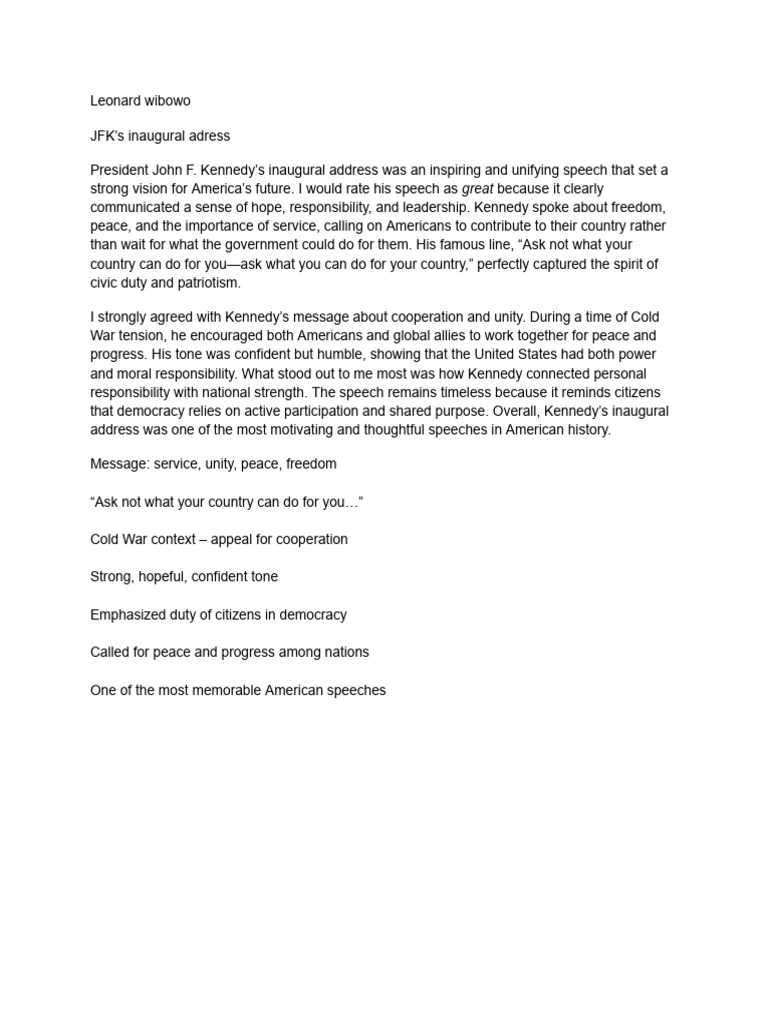JFK Inaugural Address Analysis | PDF