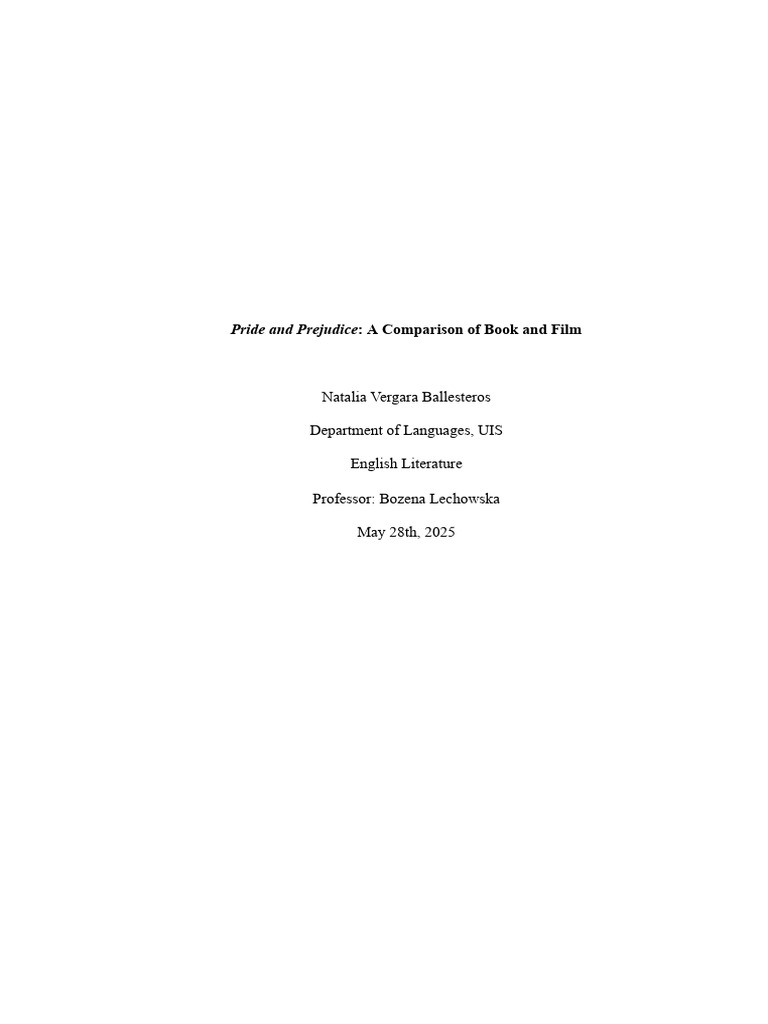 Pride and Prejudice: Book vs. Film Analysis | PDF | Pride And Prejudice ...