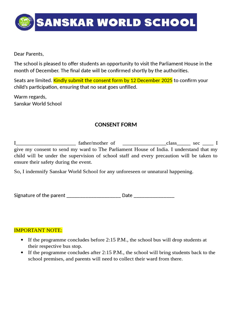 Notice For Visit To The Parliament | PDF
