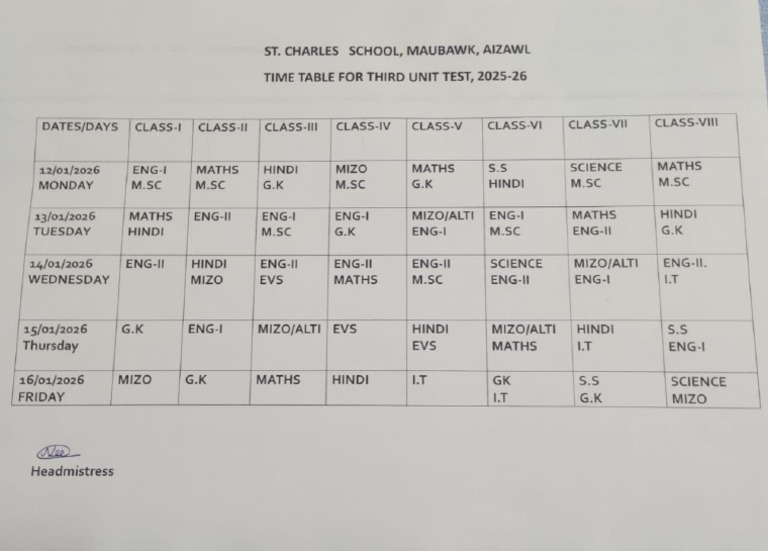 Time Table For 3rd Term Unit Test | PDF