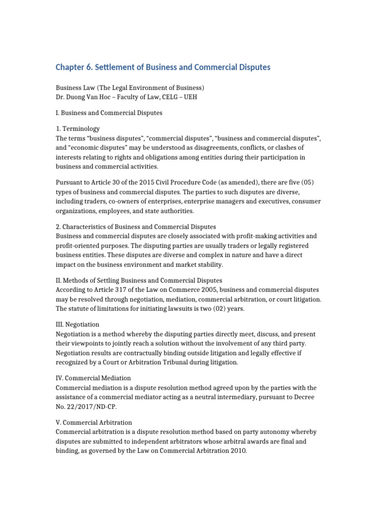 Chapter 6 Business Commercial Dispute Resolution | PDF | Arbitration ...