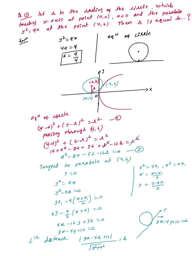 Parabola and Circle Geometry Problems | PDF | Differential Geometry ...