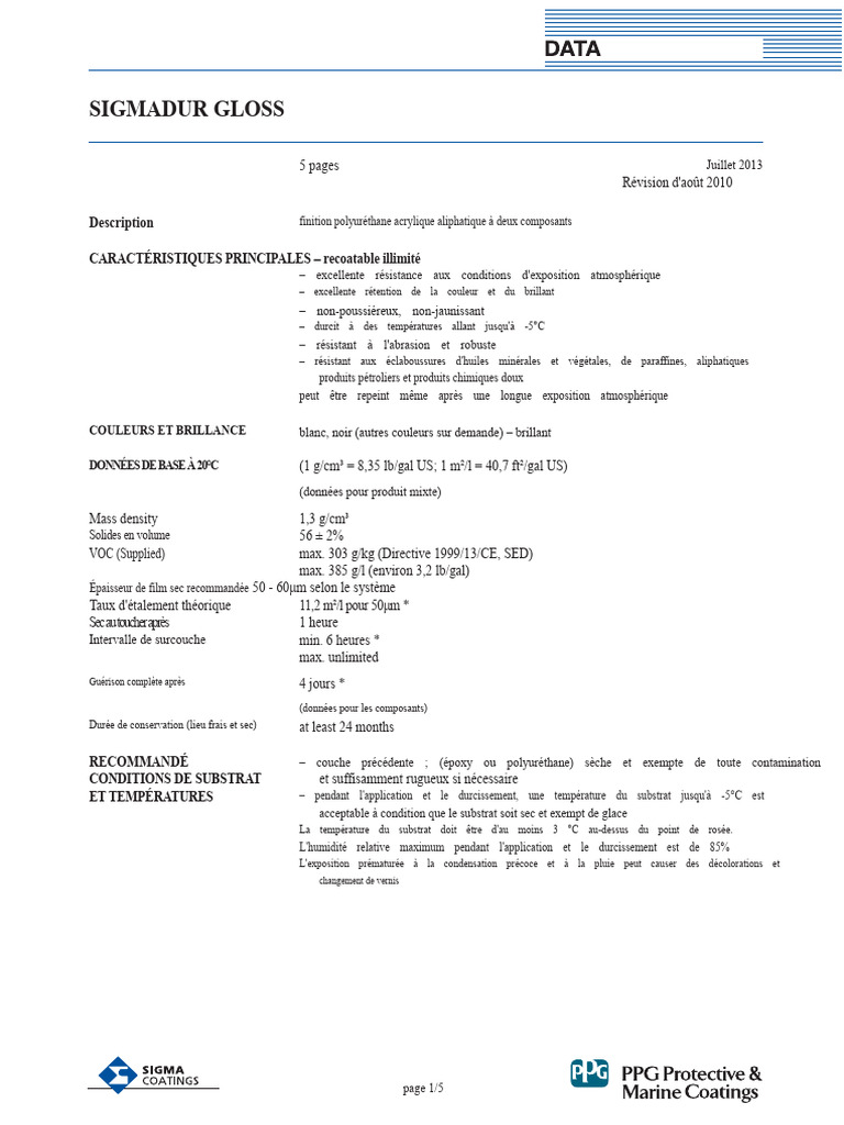 Finition Polyuréthane SIGMADUR GLOSS | PDF
