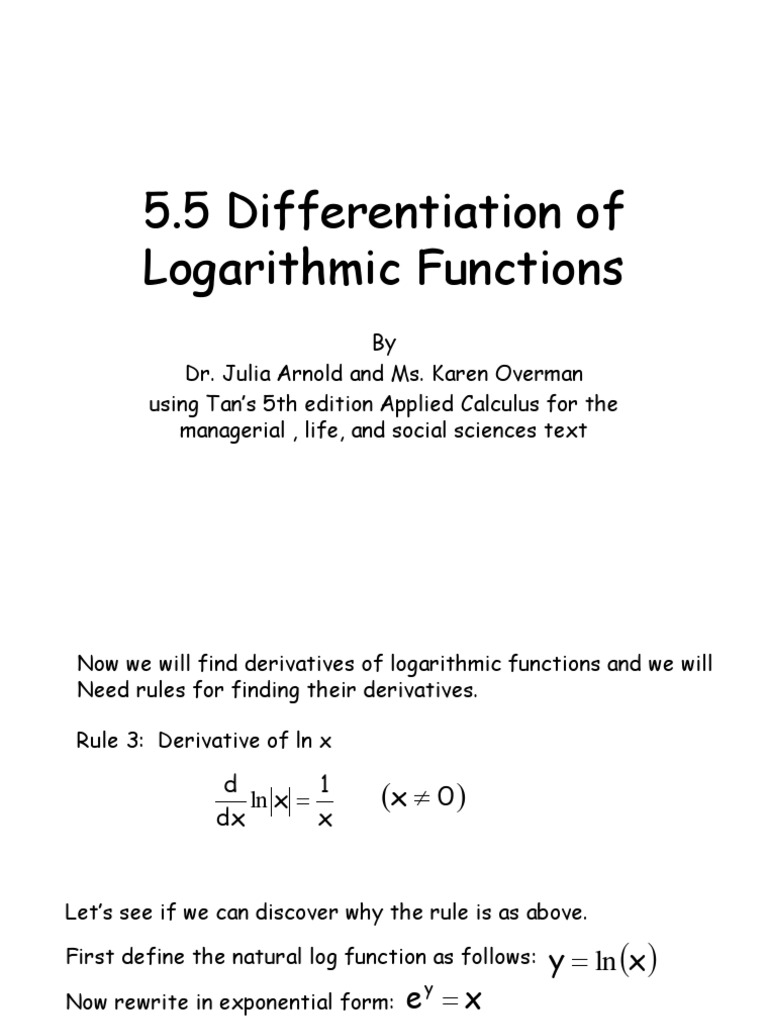 Differentiation Of Logarithmic Functions Pdf Logarithm Derivative
