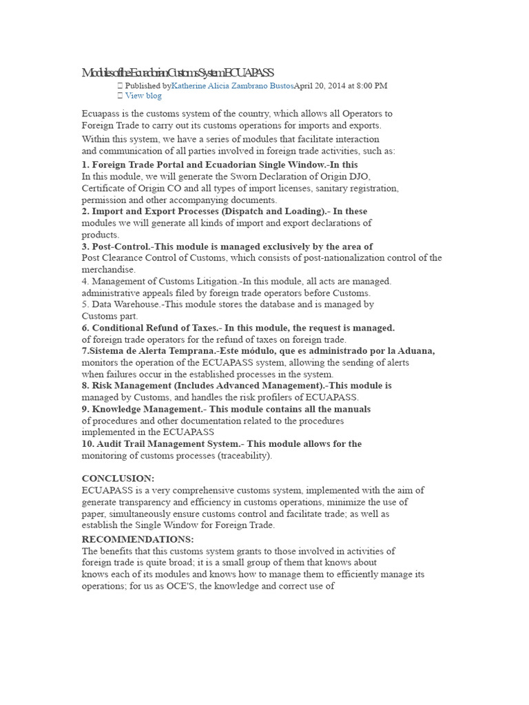 Ecuador's ECUAPASS Customs System Overview | PDF | Trade | Business