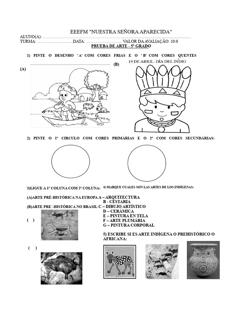 EXAMEN DE ARTE 5º AÑO - 1er TRIMESTRE | PDF
