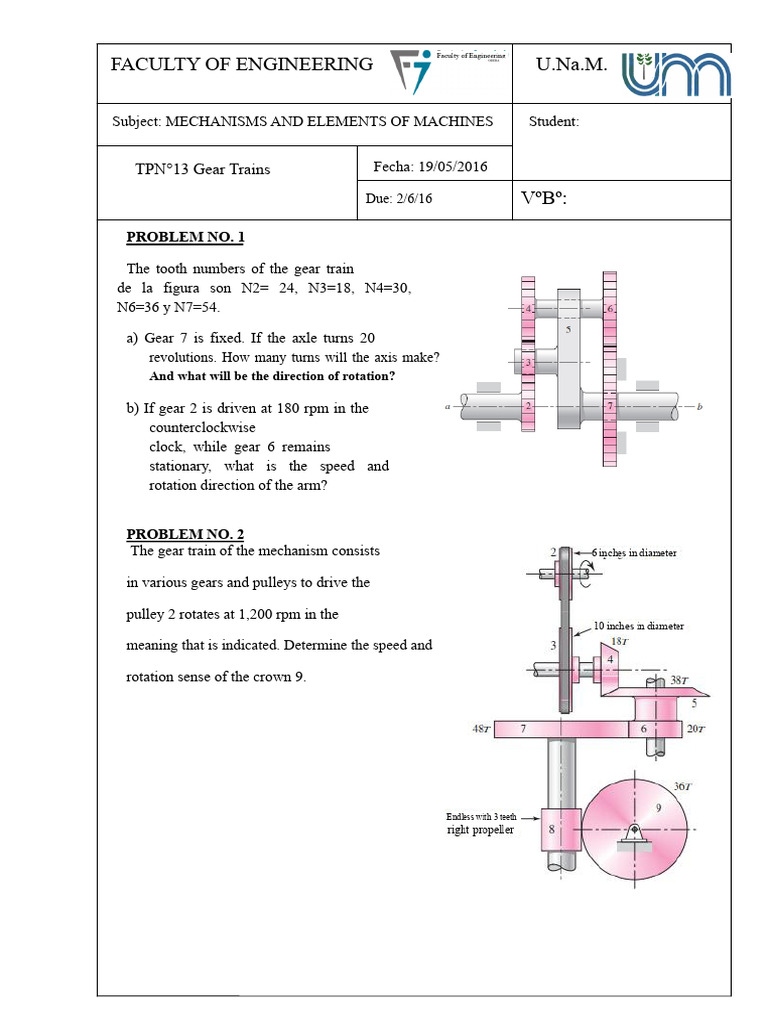 Gear Train Mechanics Problems Analysis | PDF