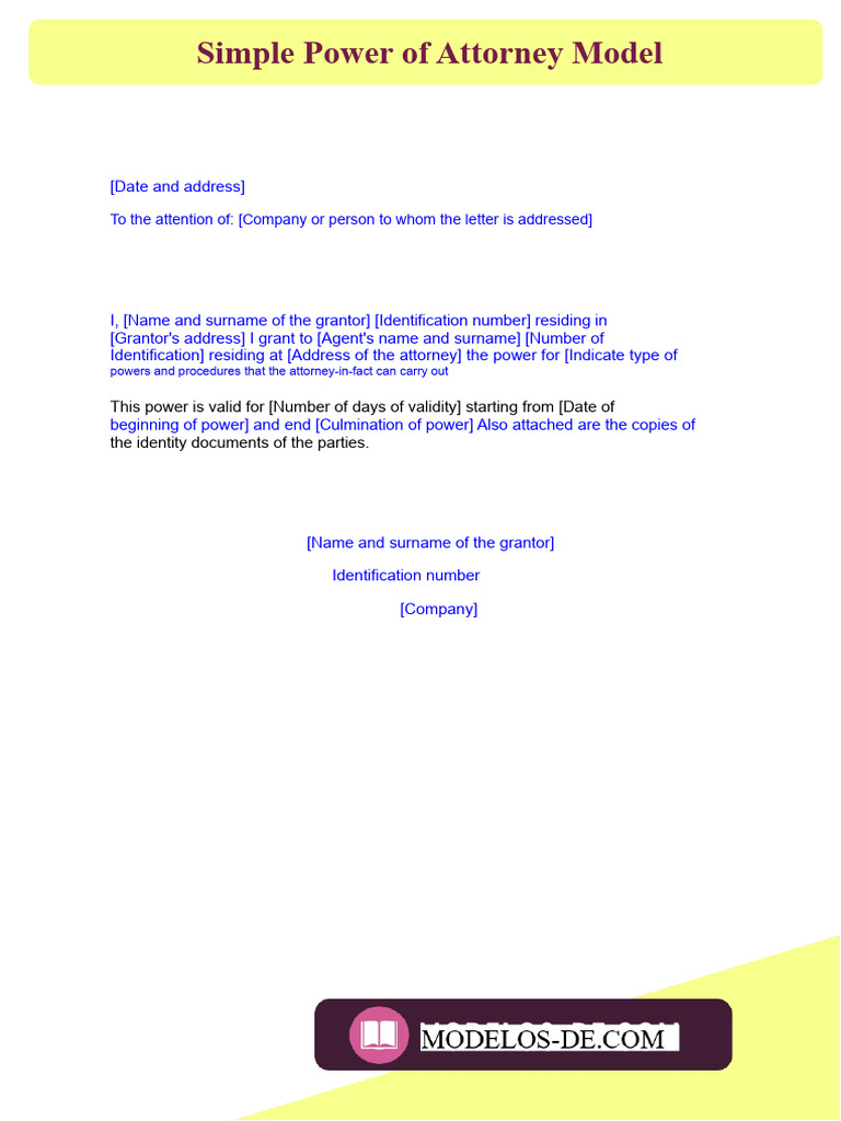 Simple Power of Attorney Letter Template | PDF