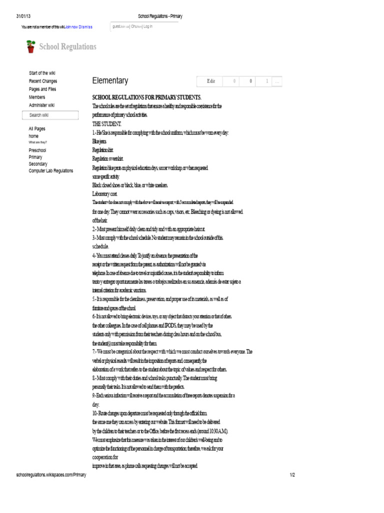 School Regulations - Primary | PDF