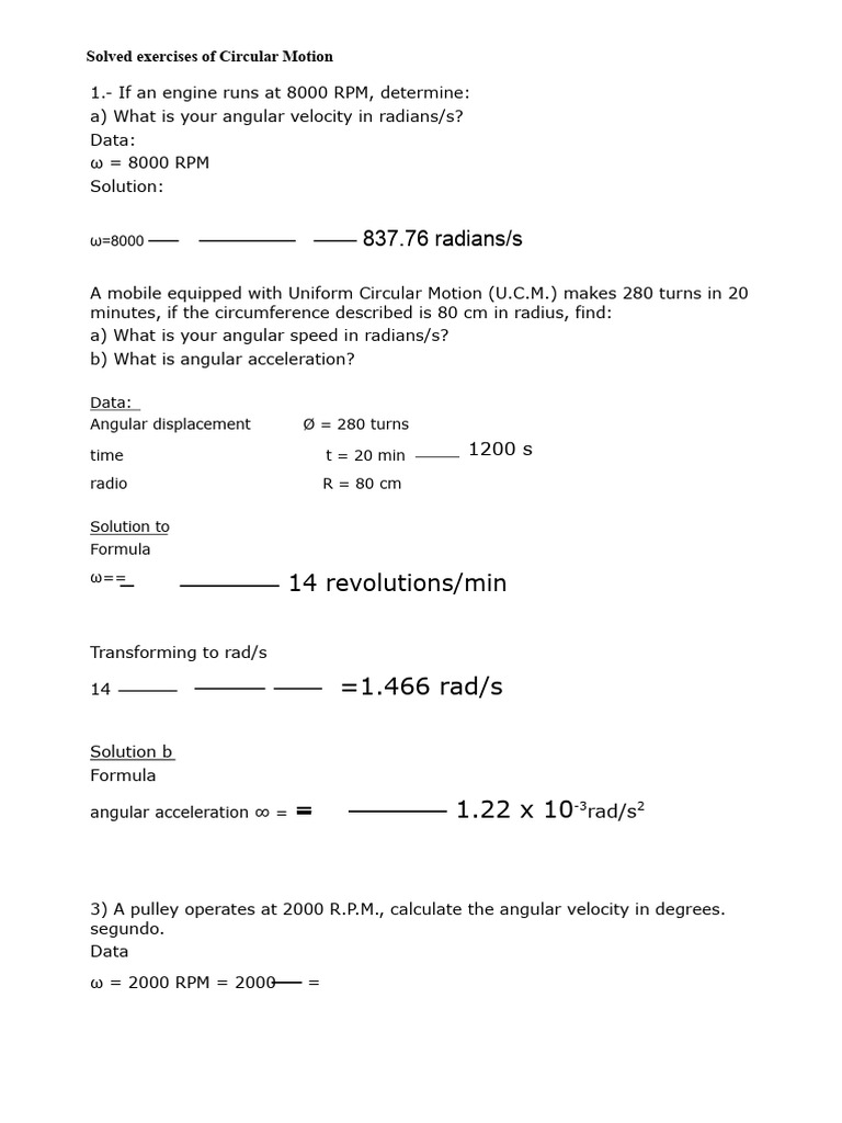 Circular Motion Exercises and Solutions | PDF