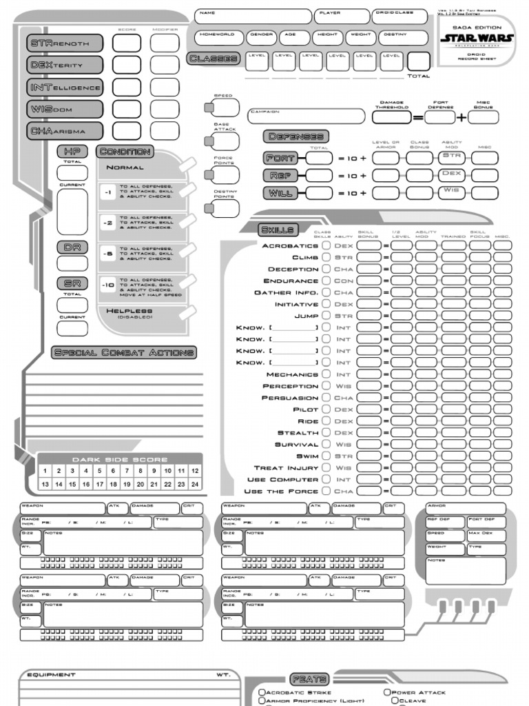 Star Wars Custom Droid Character Sheet | PDF