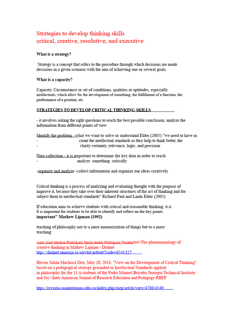 Strategies To Develop Critical, Creative, Problem-Solving, and ...