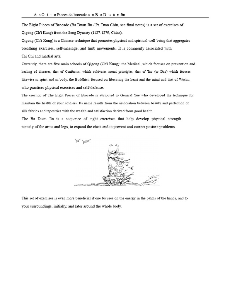 Eight Pieces of Brocade Qigong Guide | PDF | Qigong | Chinese Martial Arts