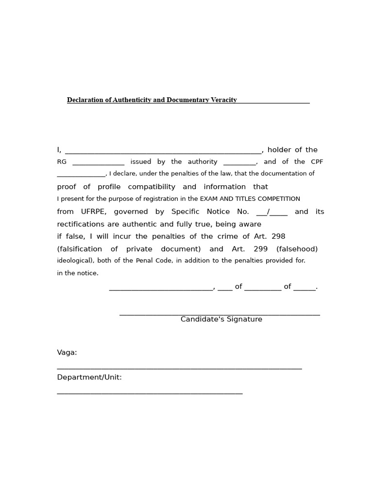 Declaration of Document Authenticity | PDF