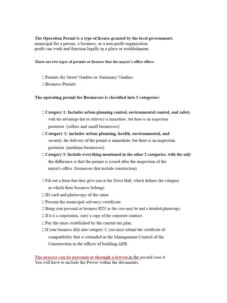 Summary of Operation Permit Process in Honduras | PDF | Identity Document