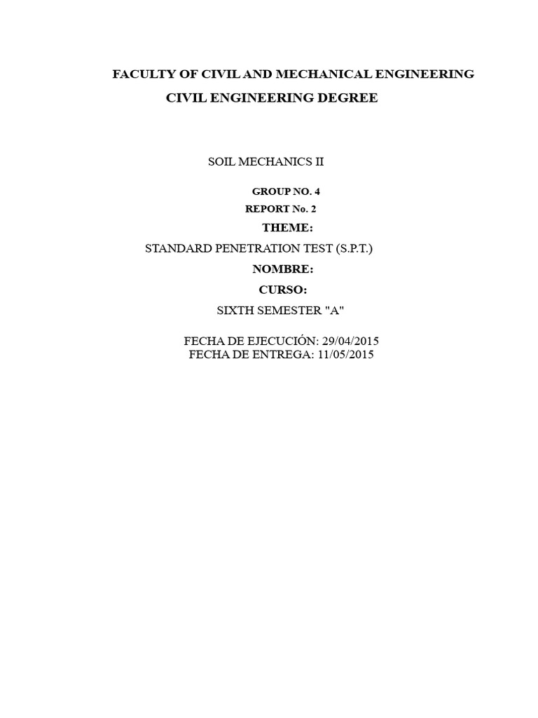 Standard Penetration Test (S.P.T.) | PDF | Soil
