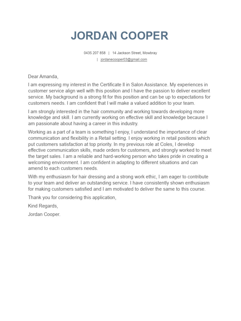 Jordans Cover Letter 2 | PDF