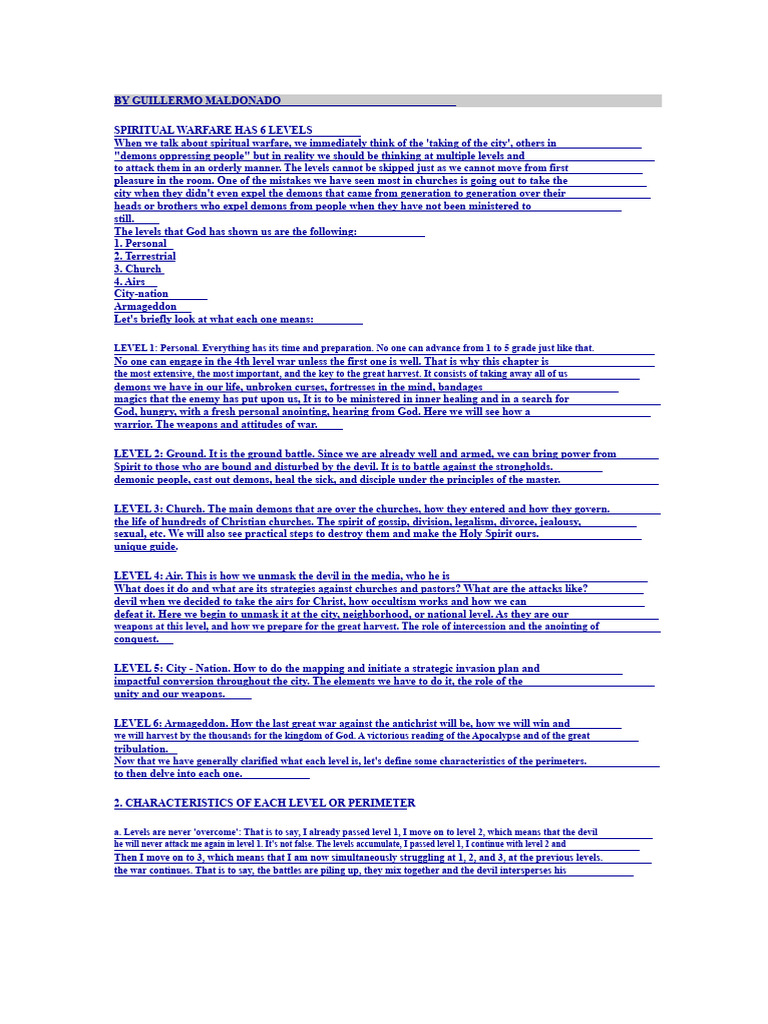 6 Levels of Spiritual Warfare BY GUILLERMO MALDONADO | PDF | Spiritual ...