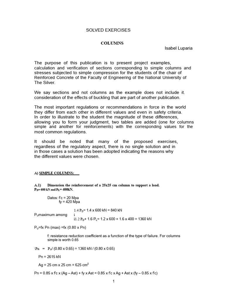 Short Columns - Solved Exercises (2012) | PDF | Column | Reinforced ...