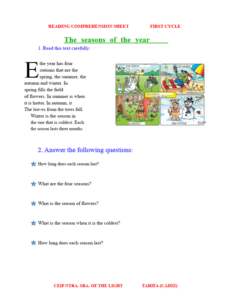 Seasons Reading Comprehension Activity | PDF