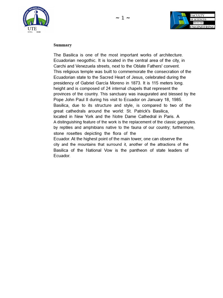 Theoretical Framework of The Basilica Project Quito-Ecuador | PDF