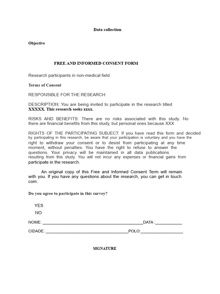 Model of Free Consent Form Integrative Project Univesp | PDF