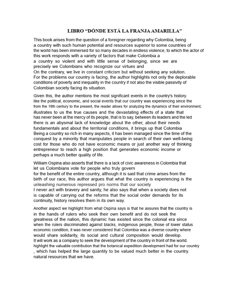 Summary Where Is The Yellow Stripe | PDF | Colombia | Economic Inequality