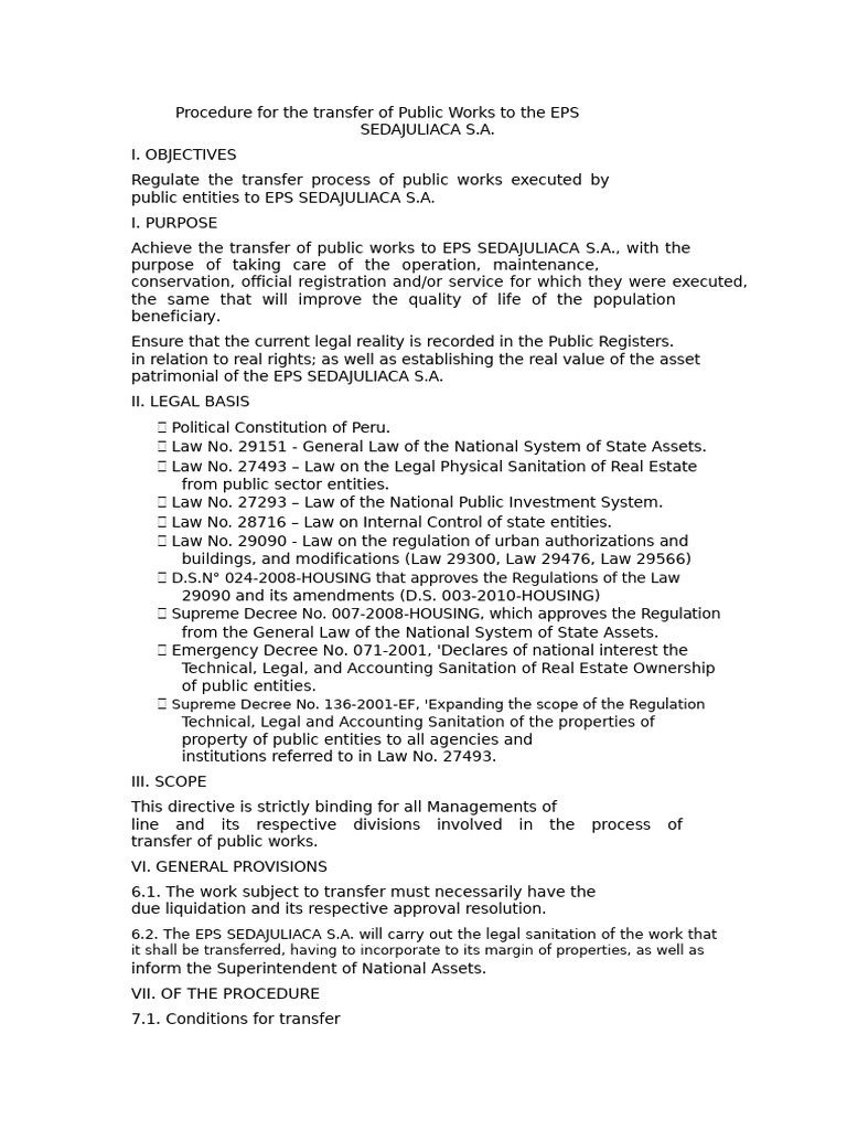 Procedure For The Transfer of Public Works To Other State Entities ...