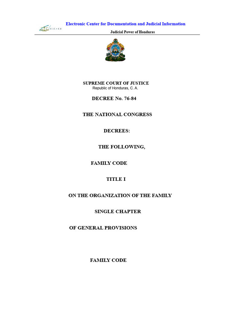 Family Code Honduras | PDF | Marriage | Treaty