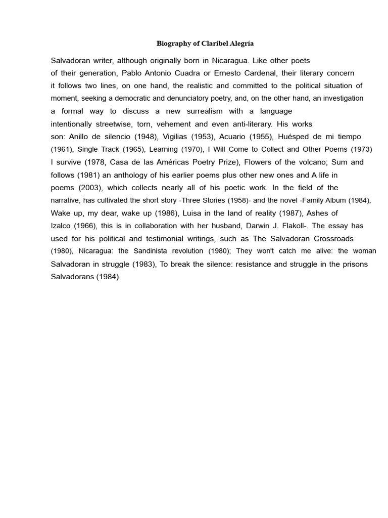 Biography of Claribel Alegría | PDF