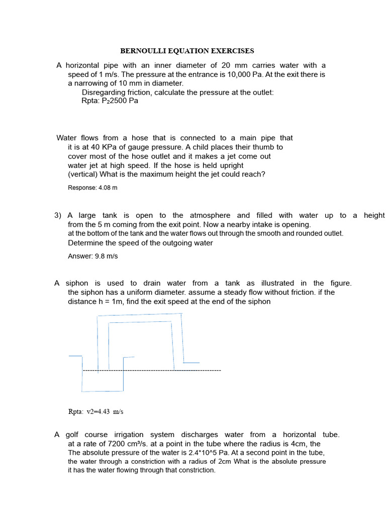 Exercises Ec Bernoulli T2 | PDF | Pressure | Pressure Measurement