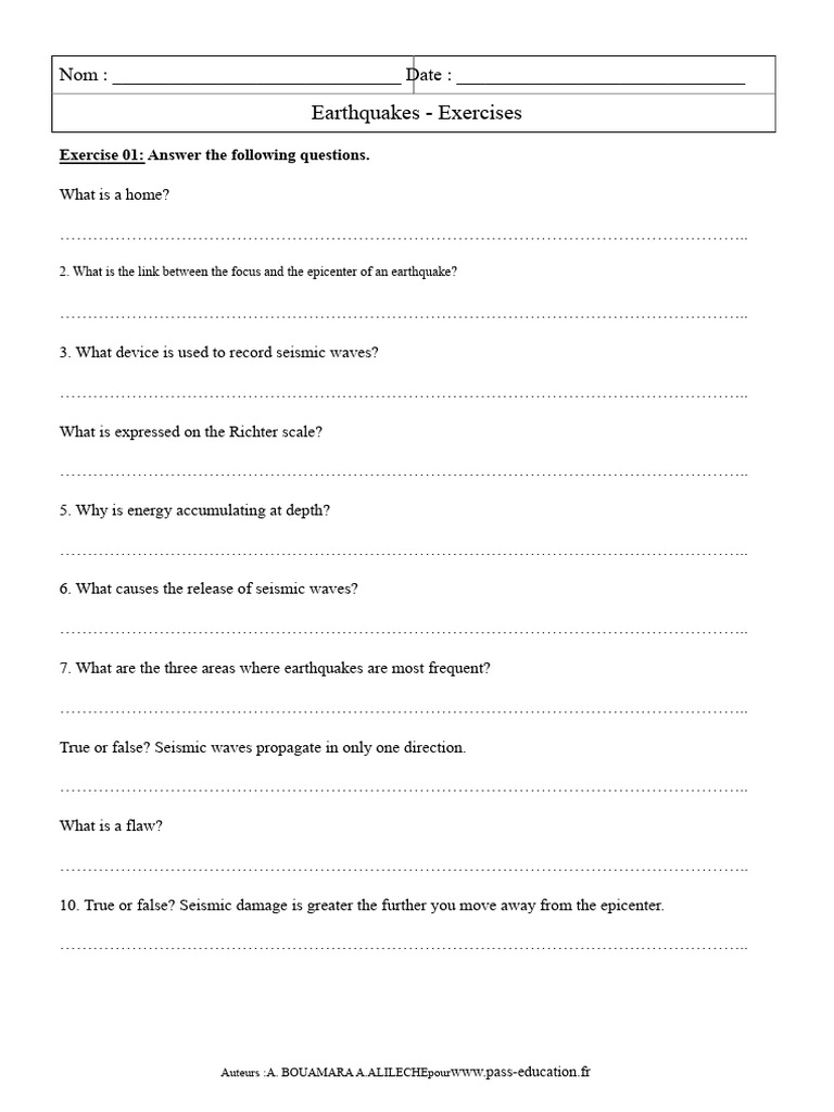 Earthquake Exercises and Questions | PDF | Earthquakes | Seismology