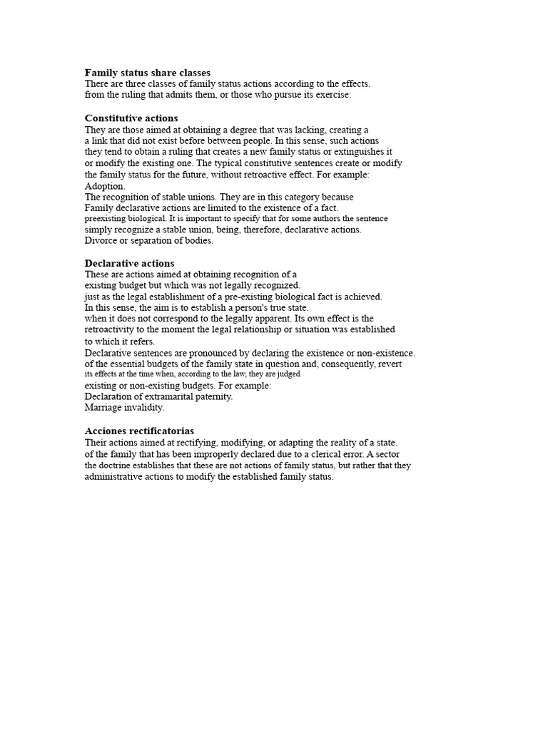 Classes of Family Status Actions | PDF