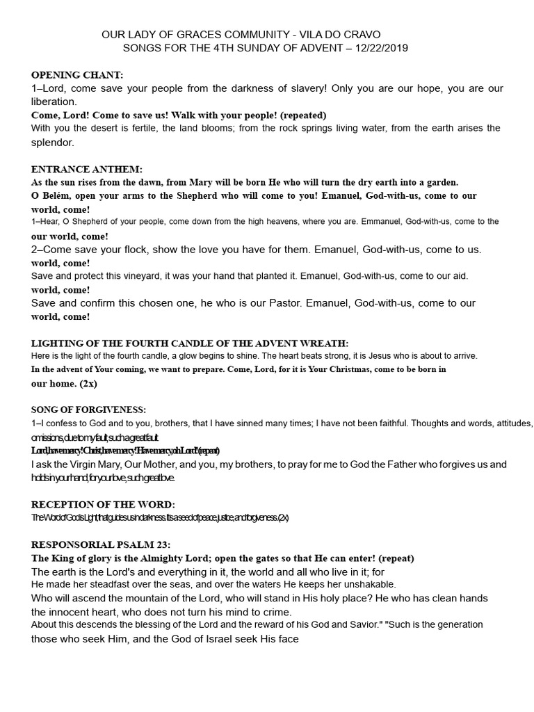 Advent Songs for 4th Sunday Service | PDF | Mary, Mother Of Jesus ...