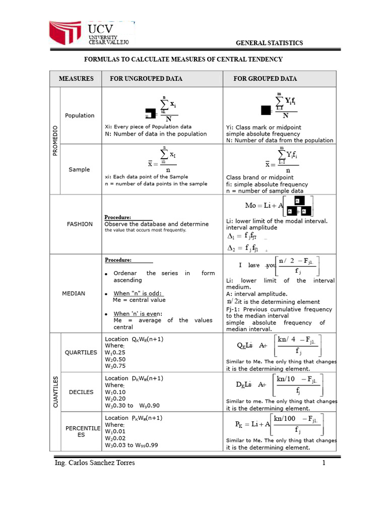 Statistical Measurement Formulas | PDF | Coefficient Of Variation | Median