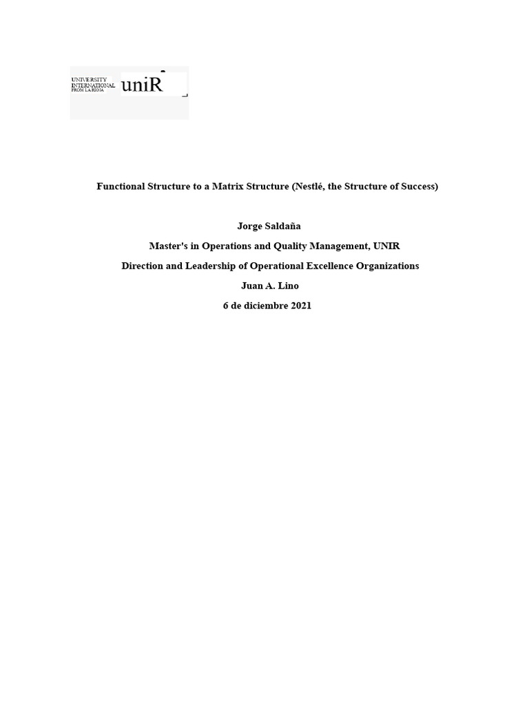 From a functional structure to a matrix structure (Nestlé, the ...